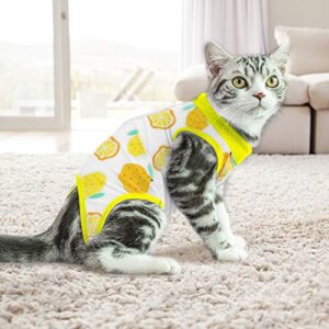 TORJOY Cat Professional Surgical Recovery Suit,E-Collar Alternative for Cats Dogs,After Surgery Wear, Pajama Suit,Home Indoor Pets Clothing (M (6-8 1bs), Lemon)