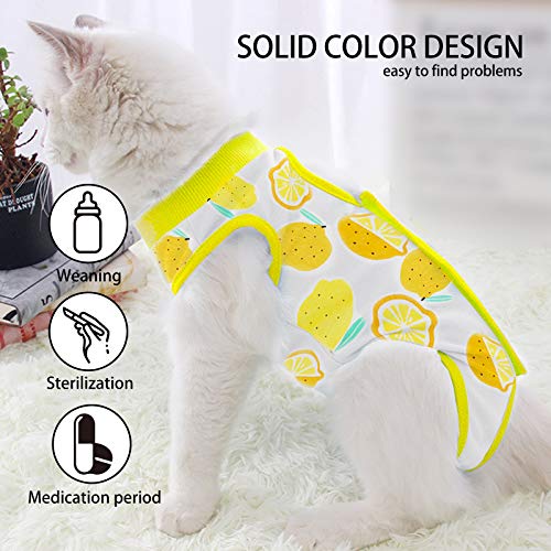 TORJOY Cat Professional Surgical Recovery Suit,E-Collar Alternative for Cats Dogs,After Surgery Wear, Pajama Suit,Home Indoor Pets Clothing (M (6-8 1bs), Lemon)