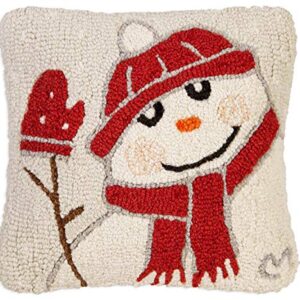 Chandler 4 Corners Artist-Designed Hello from Frosty Snowman Hand-Hooked Wool Decorative Throw Pillow (14” x 14”)