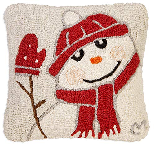 Chandler 4 Corners Artist-Designed Hello from Frosty Snowman Hand-Hooked Wool Decorative Throw Pillow (14” x 14”)