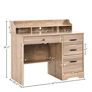 Catrimown Computer Desk with Drawers and Hutch, Executive Desk Home Office Desk Writing Table Wood Student Desk with File Drawer for Bedroom, Small Computer Desk with Drawer for Small Place, Grey