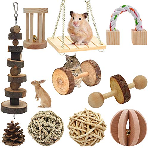 McFeddy Guinea Pigs Rabbits Hamster Chew Toys 10 Pcs of Wooden Small Animal Cage Accessories Organic Apple Wood Activity Toy Exercise wheelTeeth Molars Pet ball Suitable for Mouse Chinchillas Bird etc