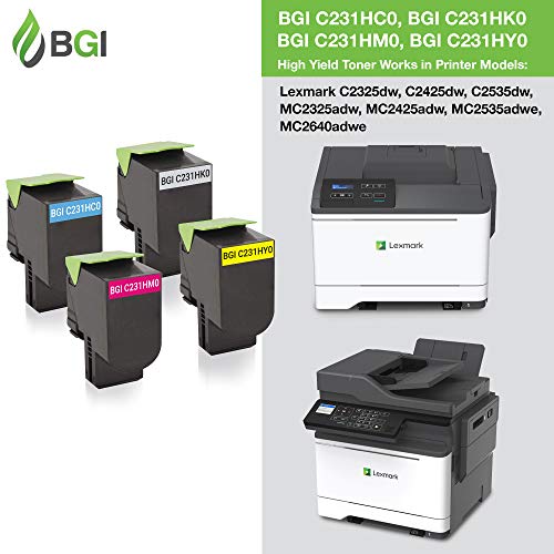 BGI Compatible Replacement Toner for Lexmark C2325dw MC2325adw C2325 C2425dw MC2425adw C2535dw MC2535adwe MC2640adwe Toner Ink | C231HK0 C231HC0 C231HM0 C231HY0 | BCMY 4-Pack | High Yield