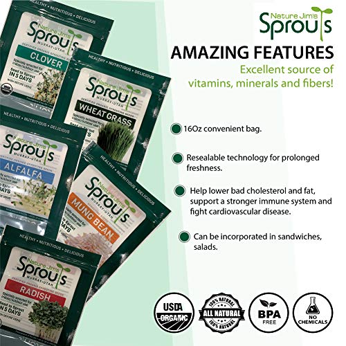 Nature Jims Sprouts Sunflower Seeds - Certified Organic Black Oil Sunflower Sprouts for Soups - Raw Bird Food Seeds - Non-GMO, Chemicals-Free - Easy to Plant, Fast Sprouting Sun Flower Seeds - 8 Oz