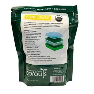 Nature Jims Sprouts Sunflower Seeds - Certified Organic Black Oil Sunflower Sprouts for Soups - Raw Bird Food Seeds - Non-GMO, Chemicals-Free - Easy to Plant, Fast Sprouting Sun Flower Seeds - 8 Oz