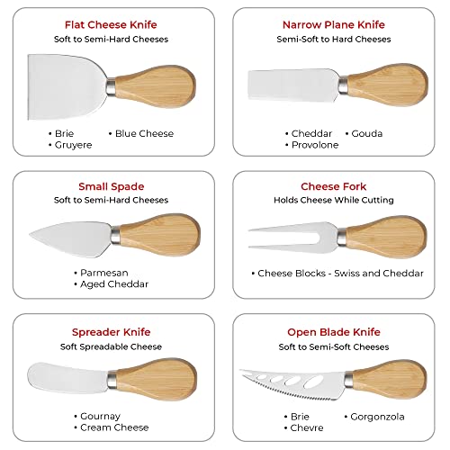 Casafield 12-Piece Set of Cheese Knives -  Stainless Steel with Bamboo Handles