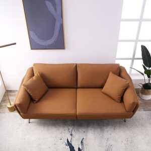 Acanva Mid-Century Modern 3-Seat Living Room Couch, Genuine Leather Sofa, Glazed Ginger