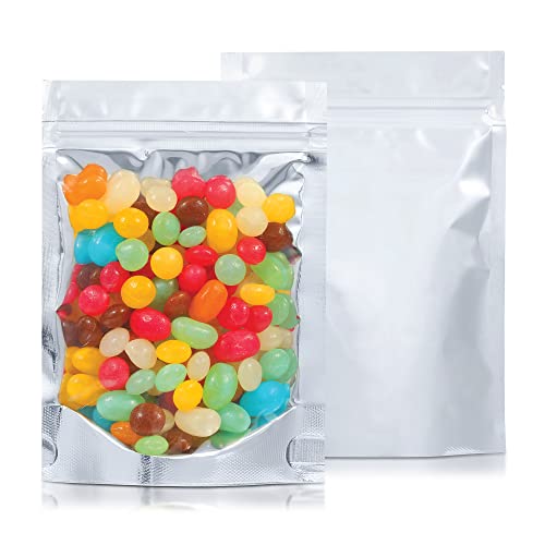 Stand Up Mylar Bags 4.5” x 6.5” +1.2" Heat Seal For Candy & Food Packaging, Medications And Vitamins - 100 Sealable Mylar Ziplock Bags with Gusset Bottom - For Liquid And Solids (4.5” x 5.5” + 1.18”)