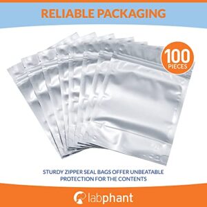 Stand Up Mylar Bags 4.5” x 6.5” +1.2" Heat Seal For Candy & Food Packaging, Medications And Vitamins - 100 Sealable Mylar Ziplock Bags with Gusset Bottom - For Liquid And Solids (4.5” x 5.5” + 1.18”)