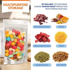 Stand Up Mylar Bags 4.5” x 6.5” +1.2" Heat Seal For Candy & Food Packaging, Medications And Vitamins - 100 Sealable Mylar Ziplock Bags with Gusset Bottom - For Liquid And Solids (4.5” x 5.5” + 1.18”)