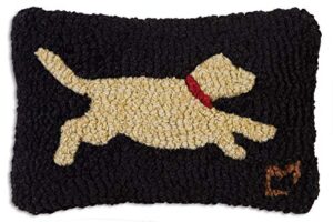 chandler 4 corners artist-designed running yellow dog hand-hooked wool decorative throw pillow (8” x 12”)