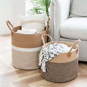 chicvita large jute basket woven storage basket with handles (set of 2)