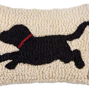 Chandler 4 Corners Artist-Designed Running Black Dog Hand-Hooked Wool Decorative Throw Pillow (8” x 12”)