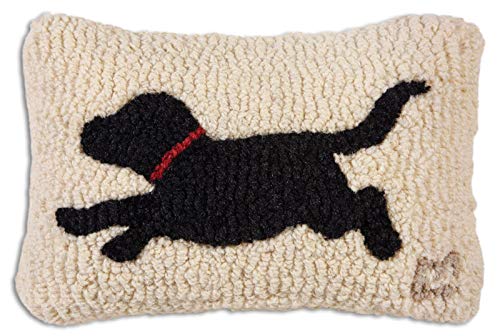 Chandler 4 Corners Artist-Designed Running Black Dog Hand-Hooked Wool Decorative Throw Pillow (8” x 12”)