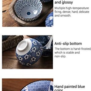 Gegong 6 Pack Ceramic Bowls, Japanese Style Rice Bowls, 10 Ounces Thickening Blue and white porcelain bowls, Cereal Bowls for Kitchen, Suitable for microwave, ovens, dishwashers (mixing)