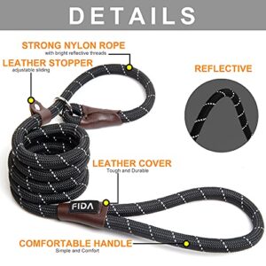 Fida Durable Slip Lead Dog Leash, 6 FT x 1/2" Heavy Duty Dog Loop Leash, Comfortable Strong Rope Slip Leash for Large, Medium Dogs, No Pull Pet Training Leash with Highly Reflective, Black