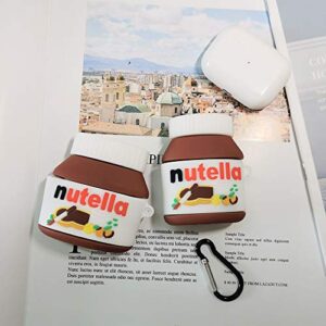 Compatible for Airpod Pro Case Nutella Bottle with Carabiner, Cute Cartoon 3D Silicone Kawaii Funny Food Design Stylish Boys Girls Kids Teens Women Case Cover for Airpods Pro [2019] - Nutella