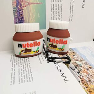 Compatible for Airpod Pro Case Nutella Bottle with Carabiner, Cute Cartoon 3D Silicone Kawaii Funny Food Design Stylish Boys Girls Kids Teens Women Case Cover for Airpods Pro [2019] - Nutella