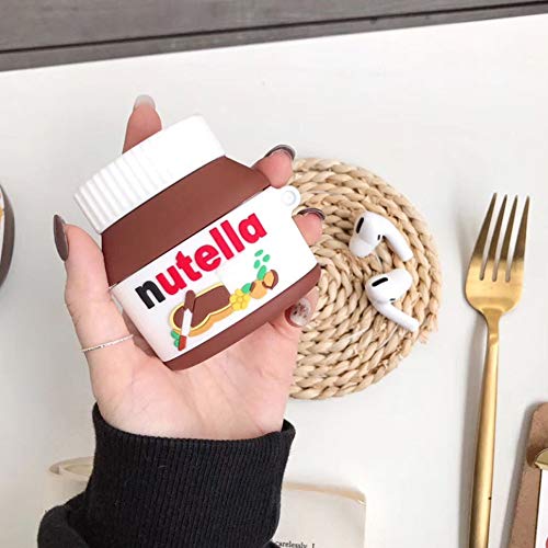 Compatible for Airpod Pro Case Nutella Bottle with Carabiner, Cute Cartoon 3D Silicone Kawaii Funny Food Design Stylish Boys Girls Kids Teens Women Case Cover for Airpods Pro [2019] - Nutella