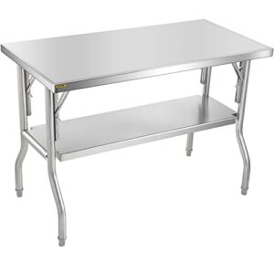 vevor commercial worktable workstation 48 x 24 inch folding commercial prep table, heavy-duty stainless steel folding table with 772 lbs load, kitchen work table, silver stainless steel kitchen island