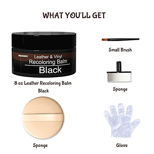 NADAMOO Leather Recoloring Balm Black 225g / 8 oz, Leather Repair Kits for Couches, Restoration Cream Scratch Repair Leather Dye for Vinyl Furniture Car Seat, Sofa, Shoes