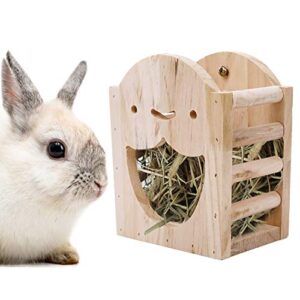 rozkitch rabbit hay feeder, wooden grass food dispenser for cage, wood rack manger holder storage for bunny guinea pig chinchilla, less wasted indoor bowl small animal pet-self feeding bin