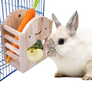 ROZKITCH Rabbit Hay Feeder, Wooden Grass Food Dispenser for Cage, Wood Rack Manger Holder Storage for Bunny Guinea Pig Chinchilla, Less Wasted Indoor Bowl Small Animal Pet-self Feeding Bin