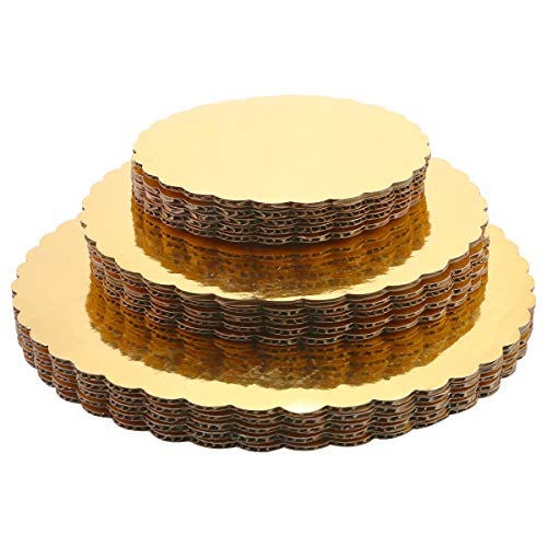 WFPLUS Gold Round Cake Board - Set of 15 Sturdy Cake Boards, 6, 8 and 10 Inch Cake Circle Base, Disposable Pizza Cardboard Circle Tart Decorating Base Stand for Cake Decoration