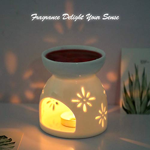 LA BELLEFÉE Tea Light Wax Warmer Scented Wax Melts Wax Cubes and Candles Set, with 4 Scentsy Soy Wax Melts, Rose, Lavender, Jasmine, Cherry, 1 Wax Burner and 4 Tealights