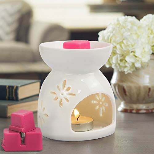 LA BELLEFÉE Tea Light Wax Warmer Scented Wax Melts Wax Cubes and Candles Set, with 4 Scentsy Soy Wax Melts, Rose, Lavender, Jasmine, Cherry, 1 Wax Burner and 4 Tealights