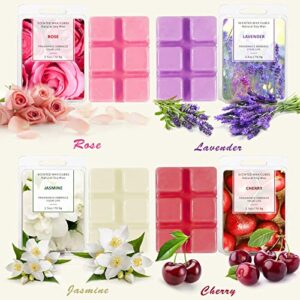 LA BELLEFÉE Tea Light Wax Warmer Scented Wax Melts Wax Cubes and Candles Set, with 4 Scentsy Soy Wax Melts, Rose, Lavender, Jasmine, Cherry, 1 Wax Burner and 4 Tealights