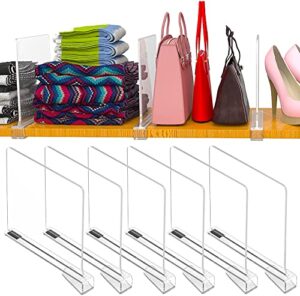 6 pack closet shelves, shelf dividers, clear acrylic shelf divider for closets, wood shelf dividers purse organizer separators, closet shelf organizer for kitchen cabinets storage clothes organization