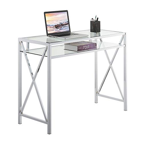 Convenience Concepts Oxford Desk, 42-inch, Clear Glass/Chrome