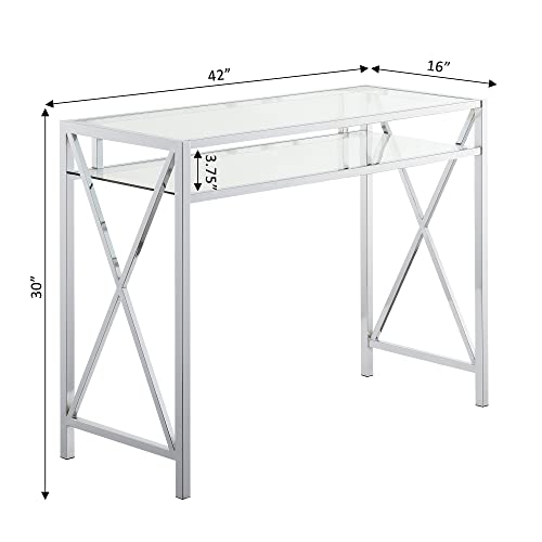 Convenience Concepts Oxford Desk, 42-inch, Clear Glass/Chrome