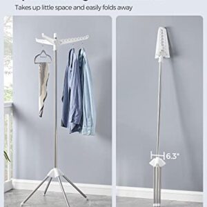 SONGMICS Clothes Drying Rack, 59.6 Inches High Folding Laundry Drying Rack with 3 Rotatable Arms for Hangers, 4 Legs, Stainless Steel, for 27 Pieces of Clothes, White and Silver ULLR510W01