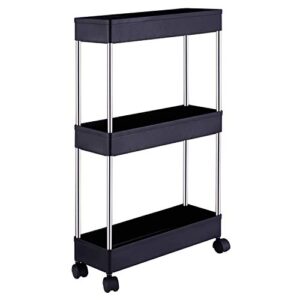 slim storage cart,dlo 3 tier bathroom cart mobile shelving unit organizer slide out storage rolling utility cart tower rack for kitchen bathroom laundry narrow places,black