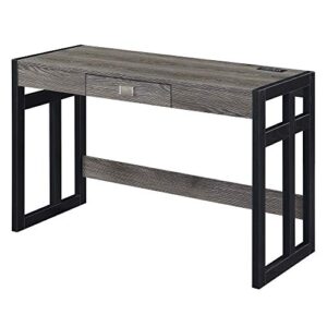 convenience concepts monterey desk with charging station, 47-inch, weathered gray/black