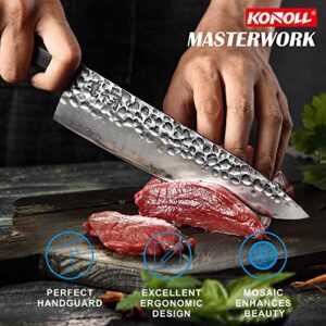 KONOLL 8 Inch Chef Knife 3 layer 9CR18MOV clad steel Forged Handmade, Ebonywood handle Gyuto kitchen Knife (Chef Knife 8-Inch)