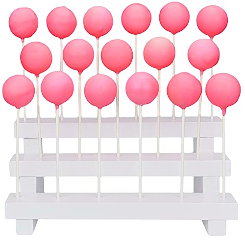 Cake Pop Stand Display Riser - 3 Tier Wood Lollipop Holder, 17 Hole Sucker Stand for Dessert Table of Wedding, Birthday Party - White, Collapsible, Fit 5/32" (4mm) Lollipop Sticks