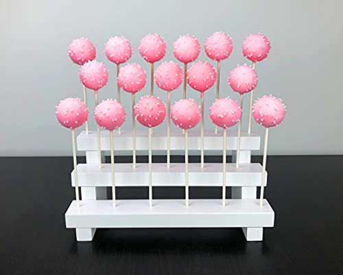 Cake Pop Stand Display Riser - 3 Tier Wood Lollipop Holder, 17 Hole Sucker Stand for Dessert Table of Wedding, Birthday Party - White, Collapsible, Fit 5/32" (4mm) Lollipop Sticks