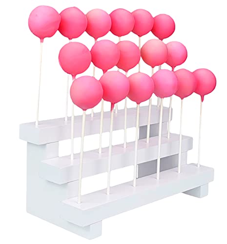 Cake Pop Stand Display Riser - 3 Tier Wood Lollipop Holder, 17 Hole Sucker Stand for Dessert Table of Wedding, Birthday Party - White, Collapsible, Fit 5/32" (4mm) Lollipop Sticks