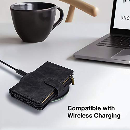 iPhone XR Wallet Case, iPhone XR Case with Card Holder, Flip Case with Magnetic Closure Adjustable with Kickstand Shockproof Protective Case for iPhone XR 6.1 Inch Compatible Wireless Charging- Black