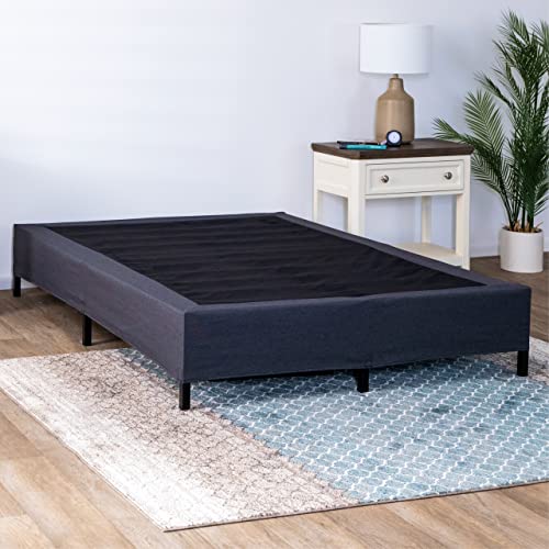 GhostBed Mattress Foundation & Box Spring in One - Metal Platform Bed Frame with Steel Slat Support, Fabric Cover & Headboard Brackets - King