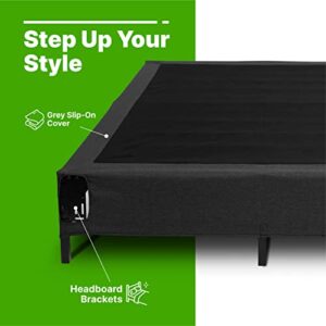 GhostBed Mattress Foundation & Box Spring in One - Metal Platform Bed Frame with Steel Slat Support, Fabric Cover & Headboard Brackets - King