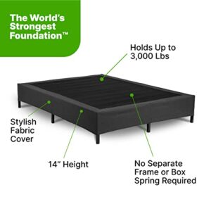 GhostBed Mattress Foundation & Box Spring in One - Metal Platform Bed Frame with Steel Slat Support, Fabric Cover & Headboard Brackets - King