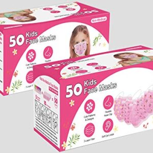 Sudopo Kids Disposable FACE Masks 50 Pieces (5 Packs of 10 RESEALABLE Bags) (Girls)