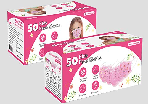 Sudopo Kids Disposable FACE Masks 50 Pieces (5 Packs of 10 RESEALABLE Bags) (Girls)