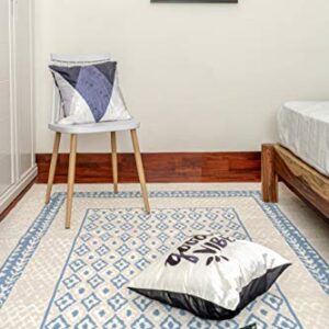 Furnish my Place Bordered Transitional Rug - 7 ft. 8 in. x 11 ft, Light Blue, Accent Rug with Geometric Pattern