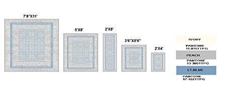 Furnish my Place Bordered Transitional Rug - 7 ft. 8 in. x 11 ft, Light Blue, Accent Rug with Geometric Pattern