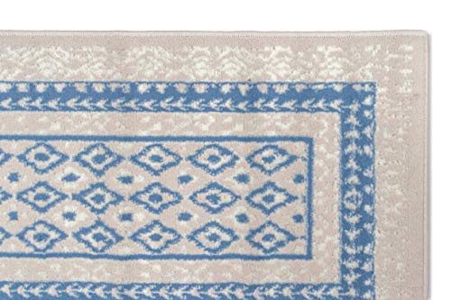 Furnish my Place Bordered Transitional Rug - 7 ft. 8 in. x 11 ft, Light Blue, Accent Rug with Geometric Pattern